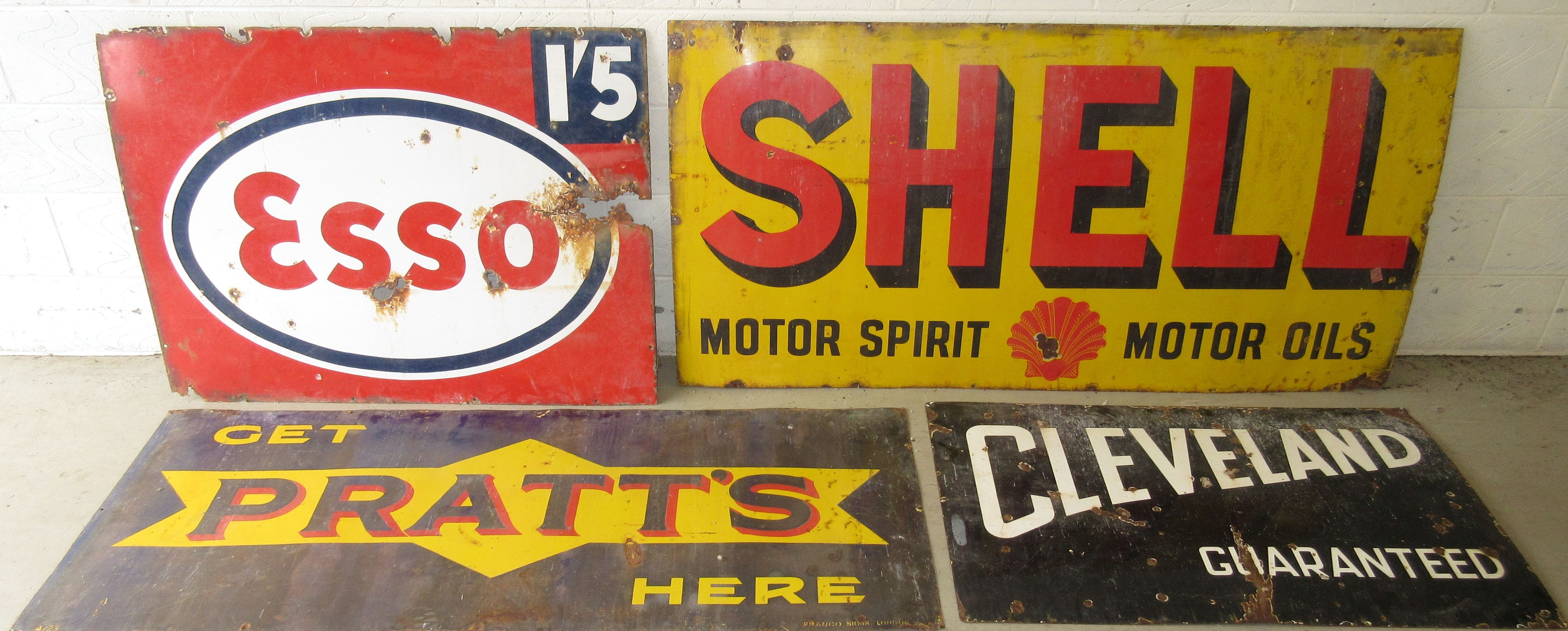 Bonhams Cars : Four large petrol enamel advertising signs, ((4))