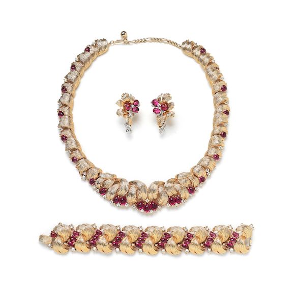 Bonhams : A MARCEL BOUCHER DEMI-PARURE; NECKLACE, ARTICULATED BRACELET ...