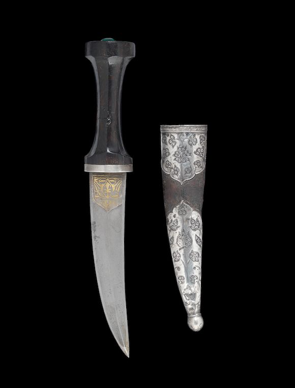 Bonhams : An Ottoman steel dagger with engraved silver mounted scabbard ...