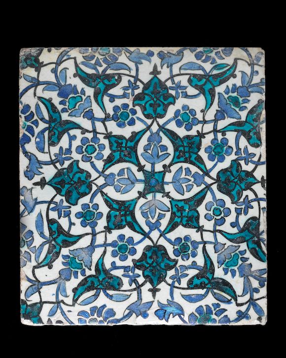 Bonhams : A large Damascus underglaze-painted pottery Tile Syria, late ...