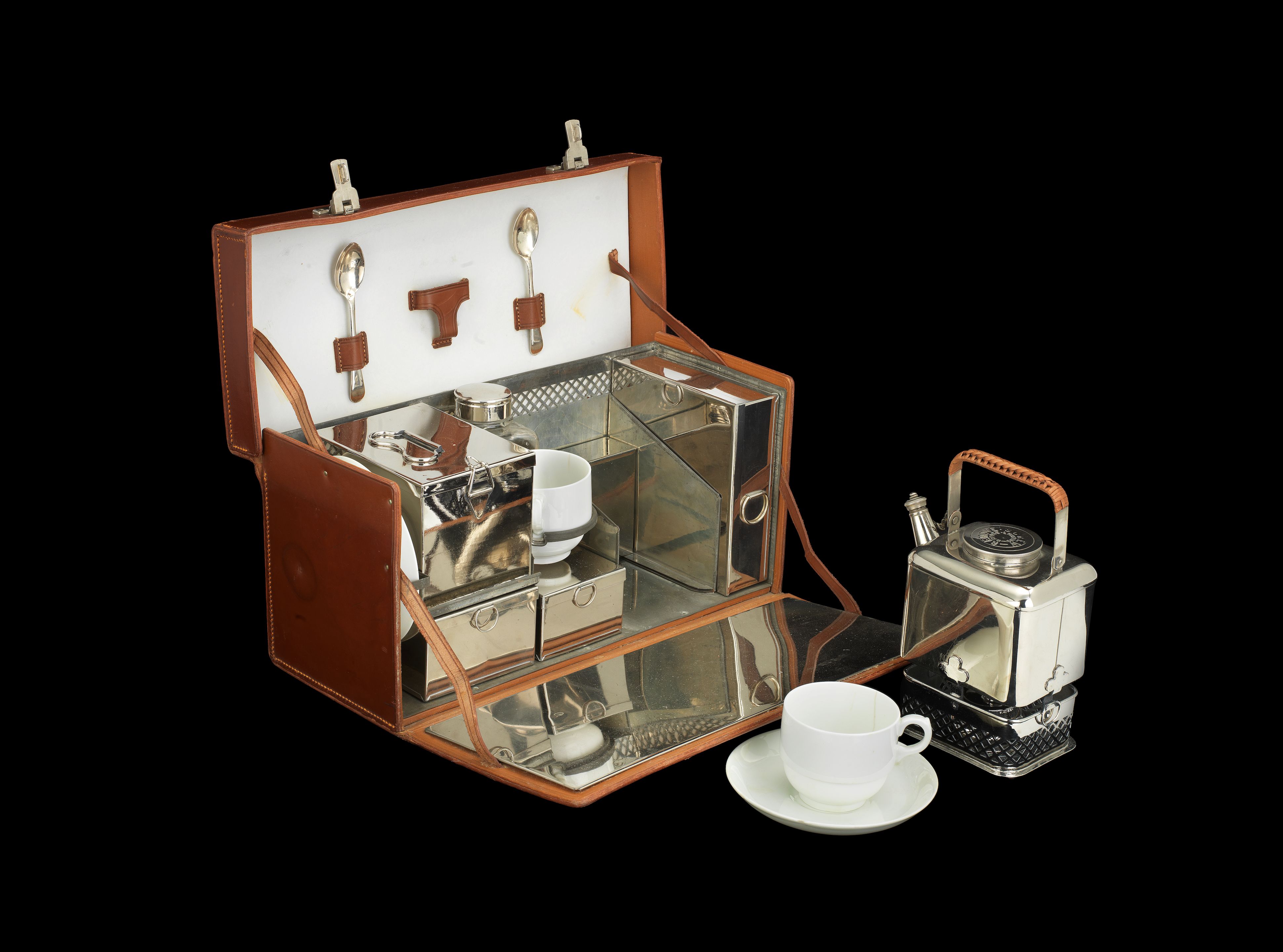 Bonhams Cars : A leather-cased tea-set/picnic set for two persons, by G ...