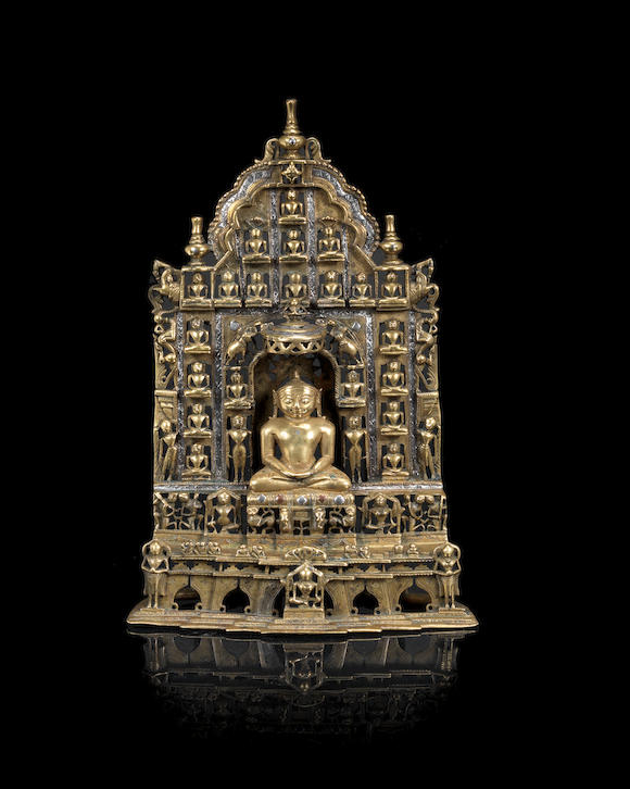 Bonhams A Large Jain Silver And Copper Inlaid Brass Shrine Western