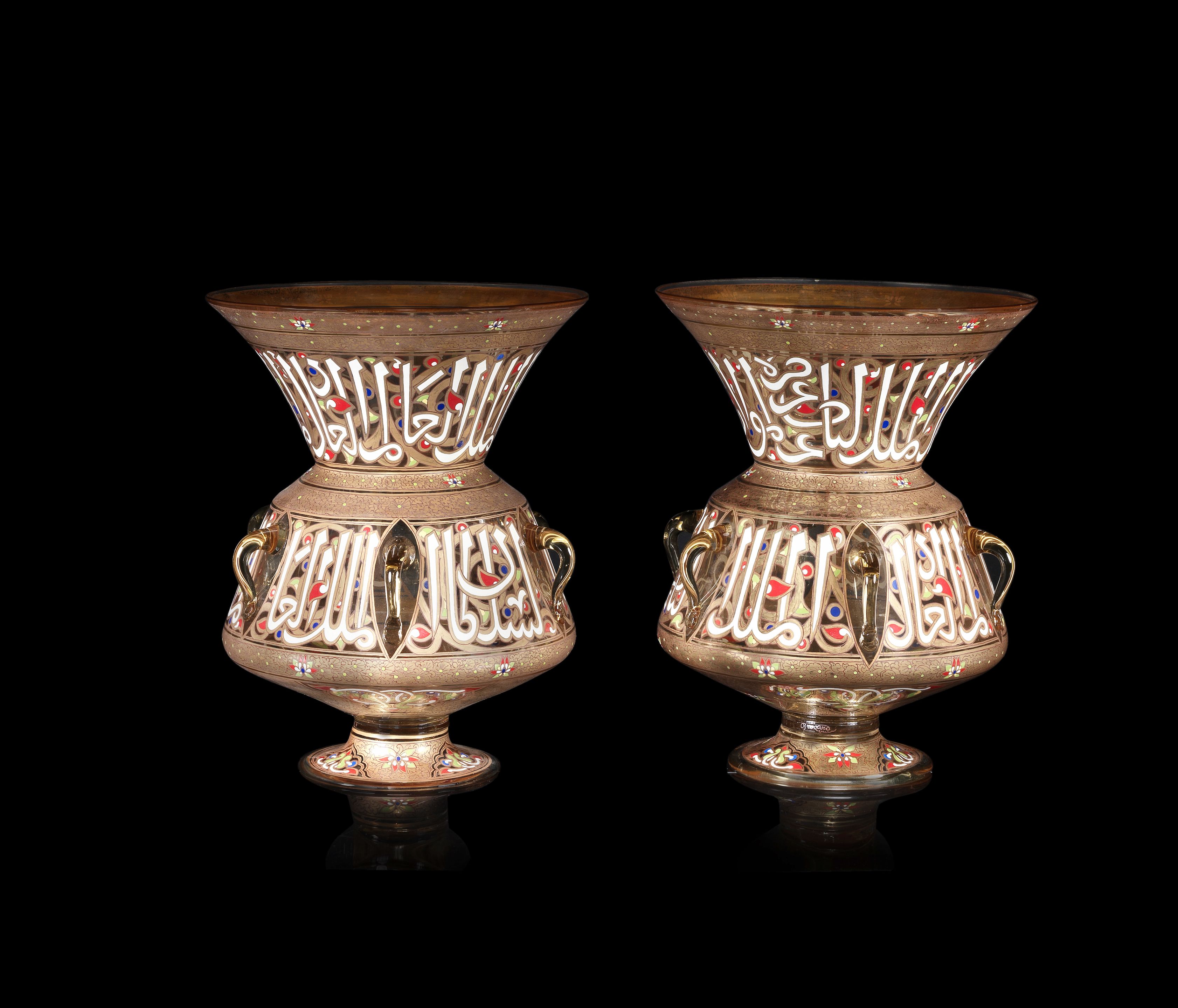 Bonhams : A pair of European Mamluk style enameled glass mosque lamps ...