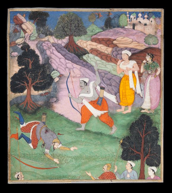 Bonhams : An illustration from a dispersed manuscript of the Razmnama ...