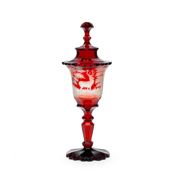Bonhams A Bohemian Ruby Stained Goblet And Cover Circa 1840 60