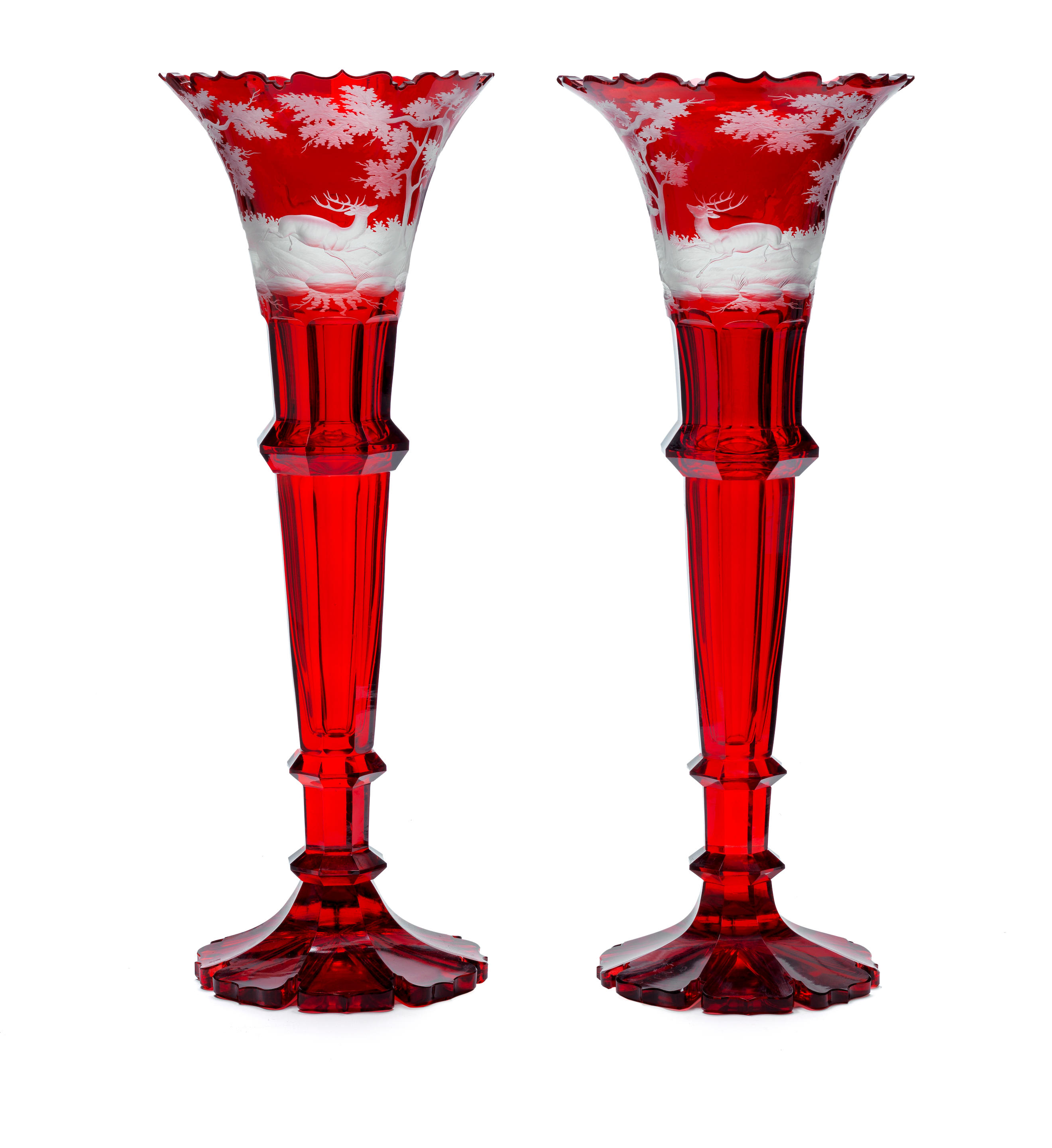 Bonhams An Exceptional Pair Of Bohemian Ruby Stained Vases Circa 1840 60