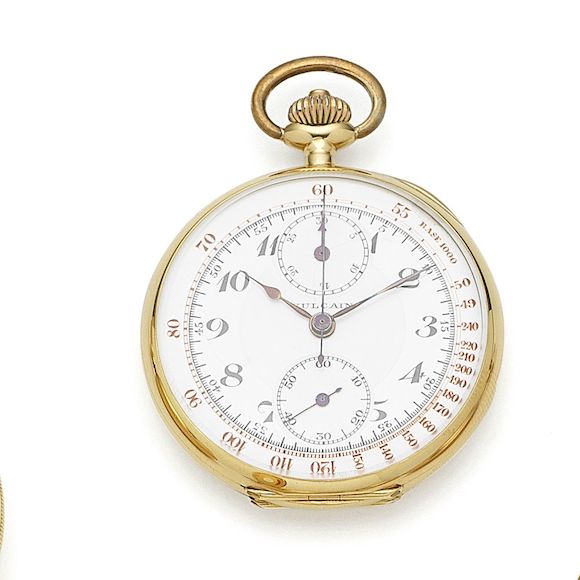 Bonhams : Vulcain. An 18K gold keyless wind open face chronograph ...