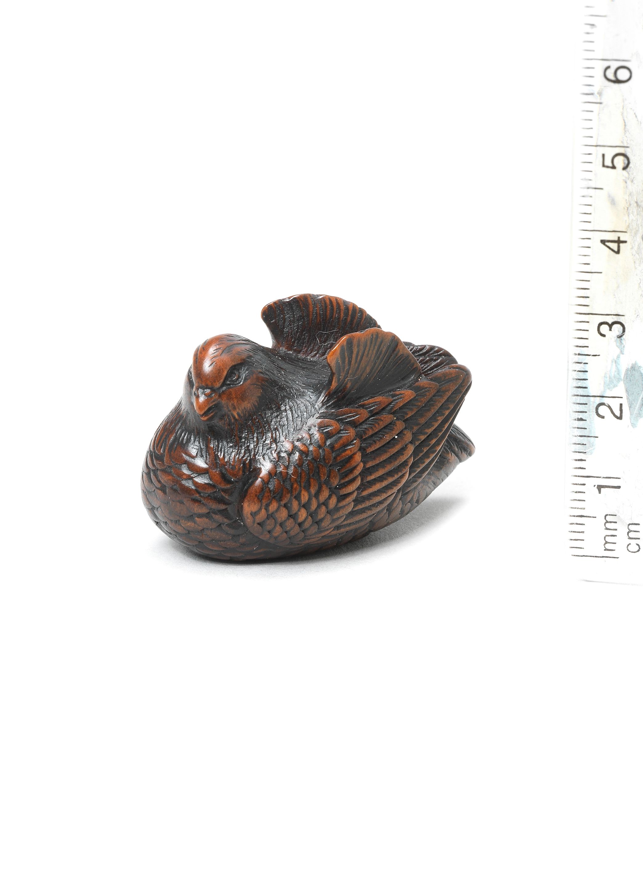 Bonhams : A wood netsuke of an oshidori (mandarin duck) By Isshin, 19th ...
