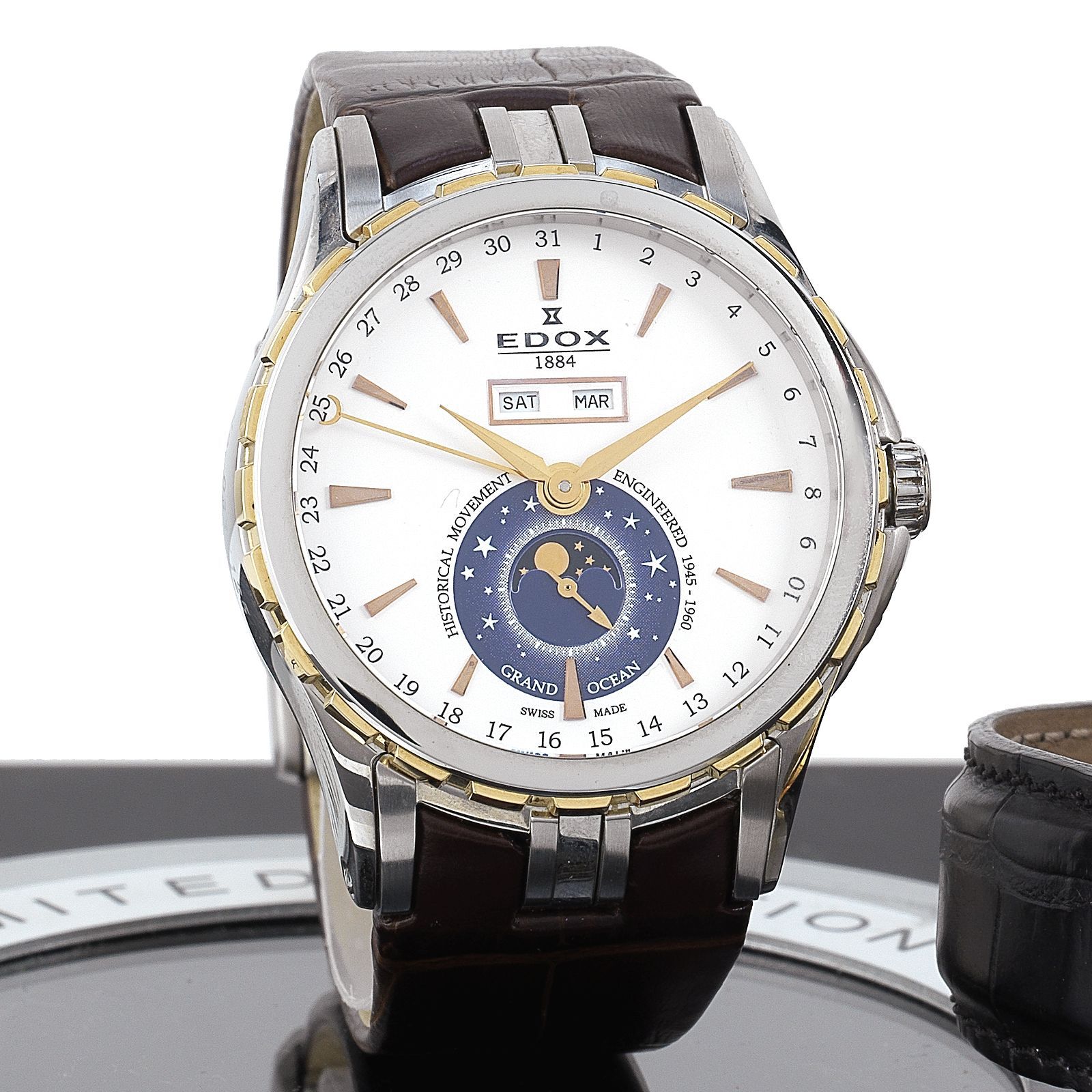 Bonhams : Edox. A steel and gold manual wind triple calendar wristwatch ...