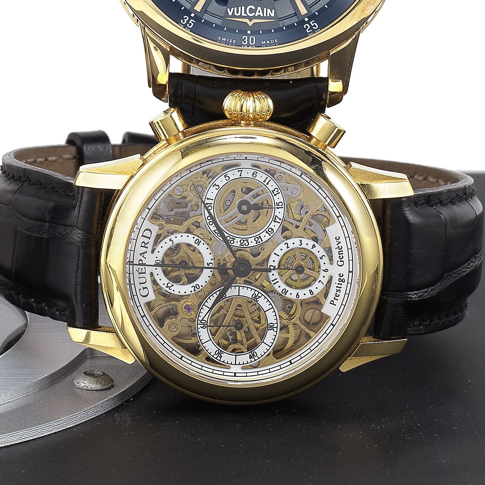 Bonhams : Guepard. An 18K gold skeletonised automatic calendar ...