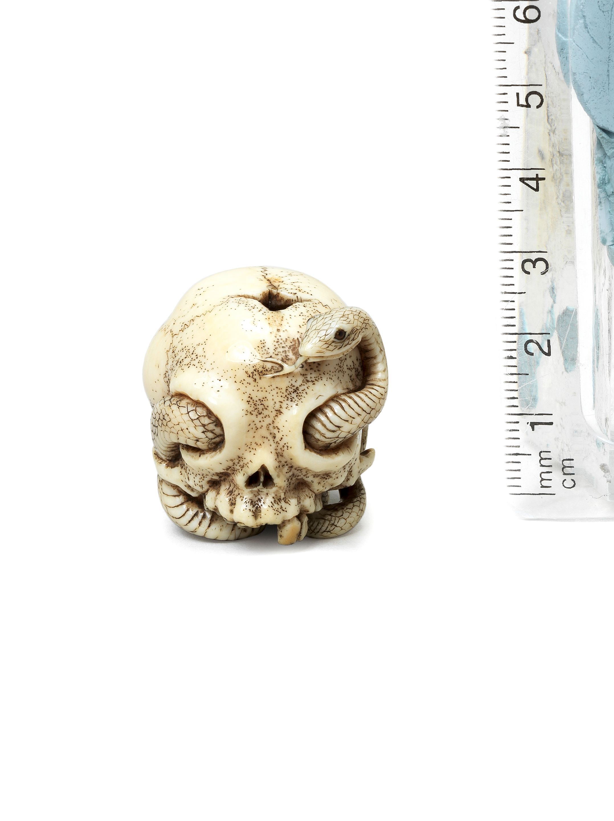 Bonhams : An ivory netsuke of a snake and skull By Masatoshi, Edo, 19th ...