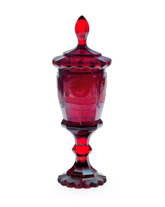 Bonhams : A Bohemian Ruby tinted goblet and cover, circa 1840-60