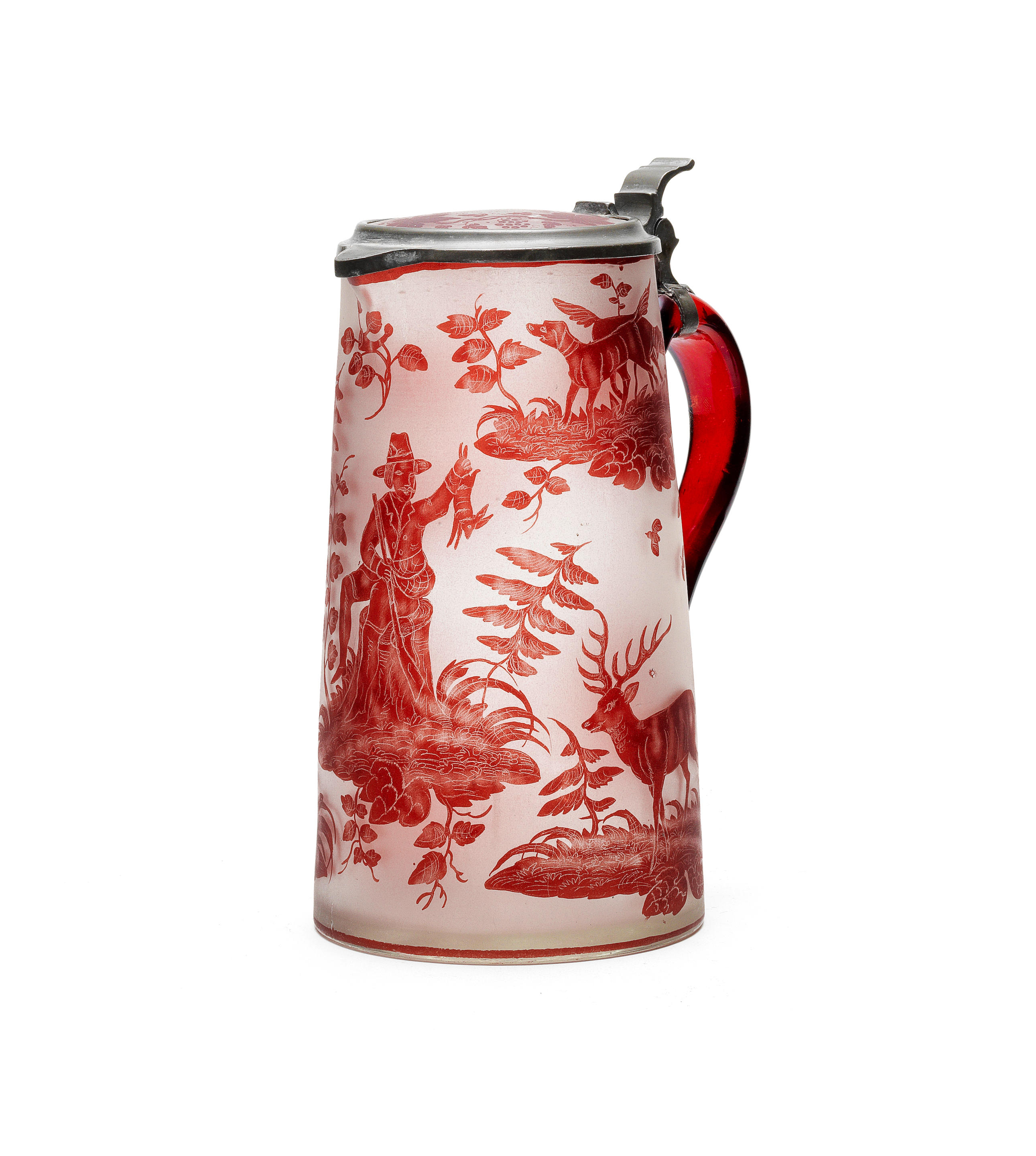 Bonhams A Bohemian Ruby Stained And Etched Jug And Cover Attributed