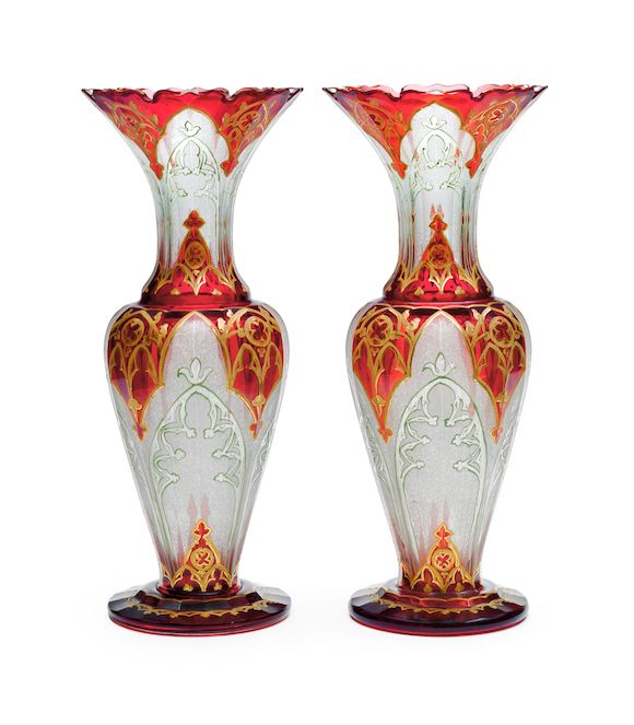 Bonhams : A pair of Bohemian vases in the Gothic taste, circa 1840-60