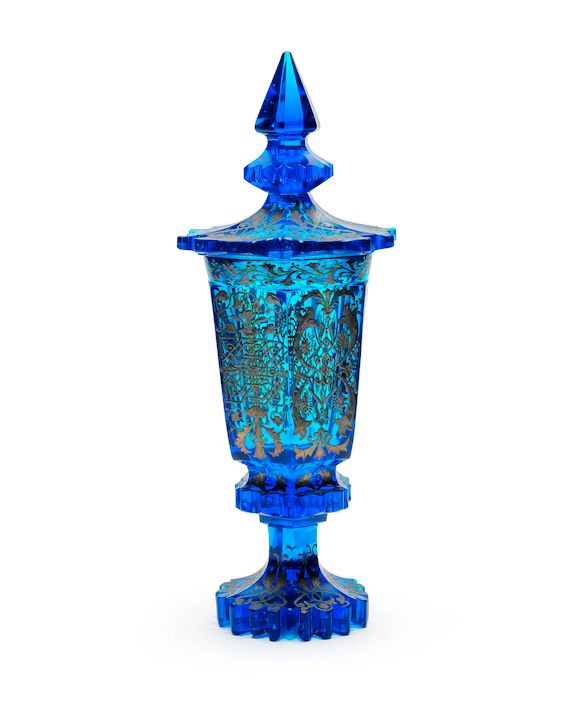 Bonhams : A Bohemian turquoise-blue goblet and cover, circa 1850-60