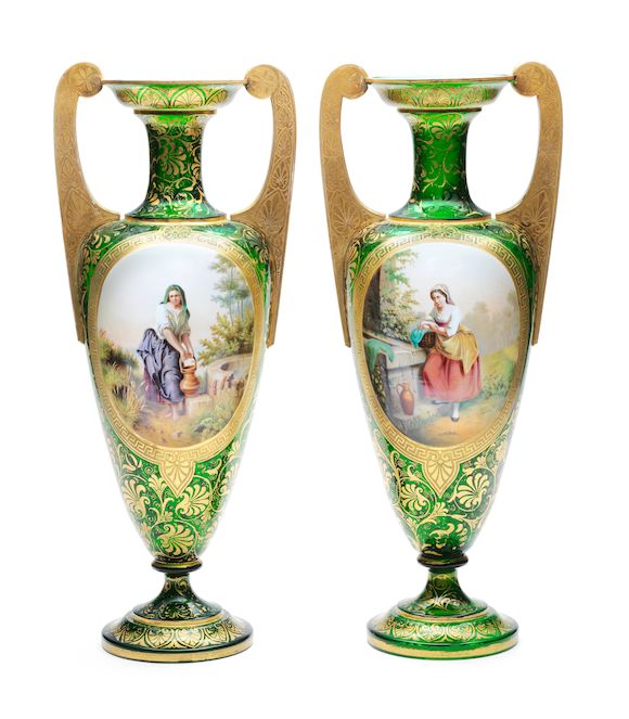 Bonhams : A pair of Bohemian overlay vases, circa 1850-70