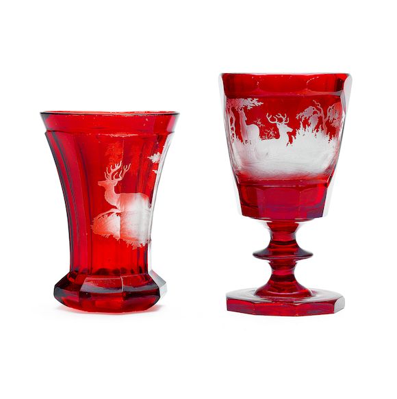 Bonhams : Two Bohemian ruby-stained beakers, circa 1835-50