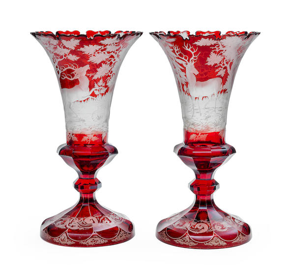 Bonhams A Pair Of Bohemian Ruby Stained Vases Circa 1840 60