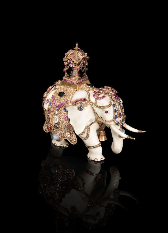Bonhams : A gem-set gold mounted ivory elephant Sri Lanka, 1910
