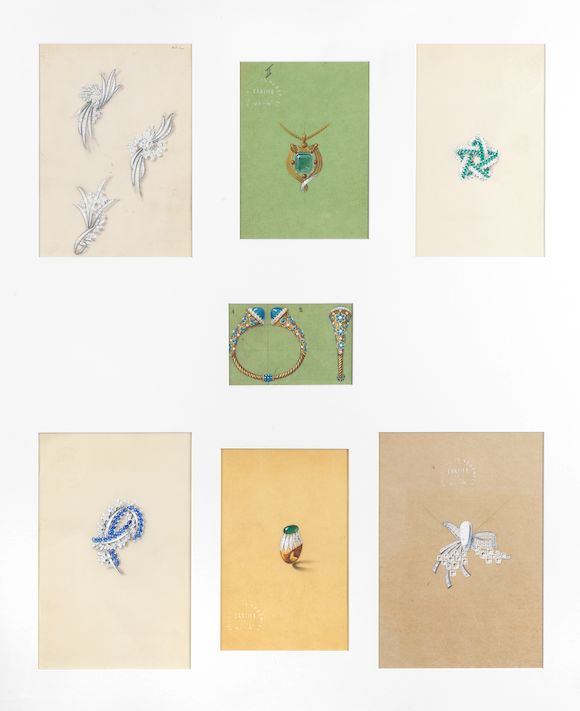 Bonhams : Three framed collections of Cartier design drawings (23)