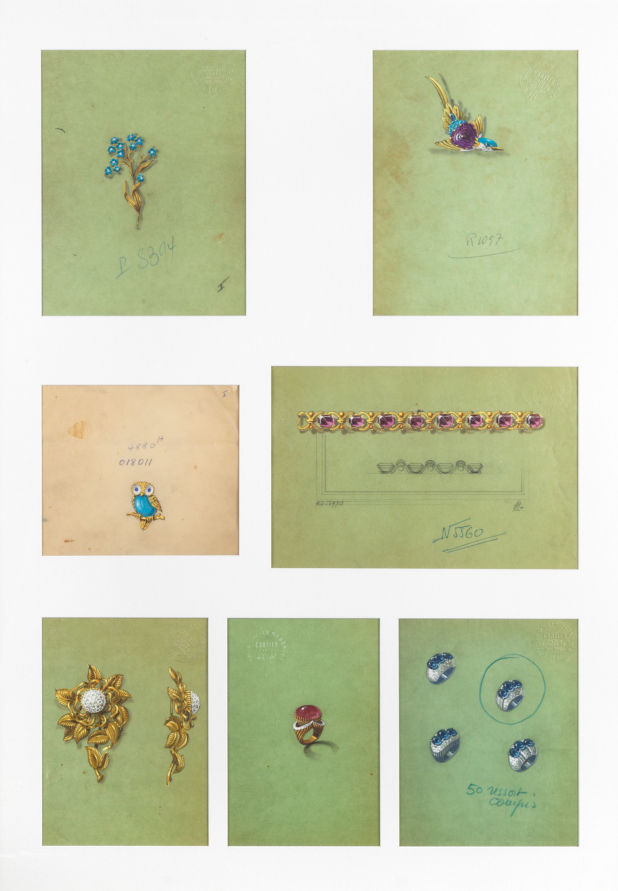 Bonhams : Three framed collections of Cartier design drawings (14)