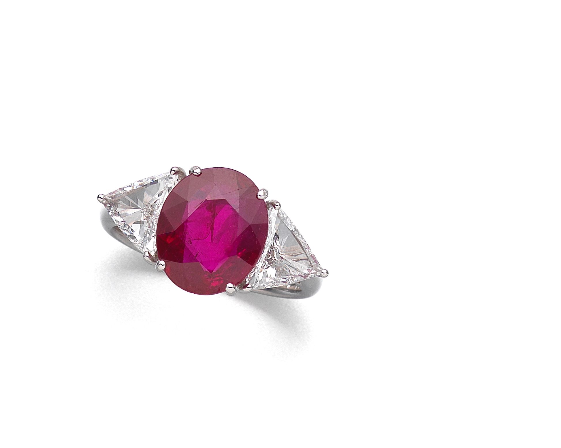 Bonhams : A ruby and diamond three-stone ring