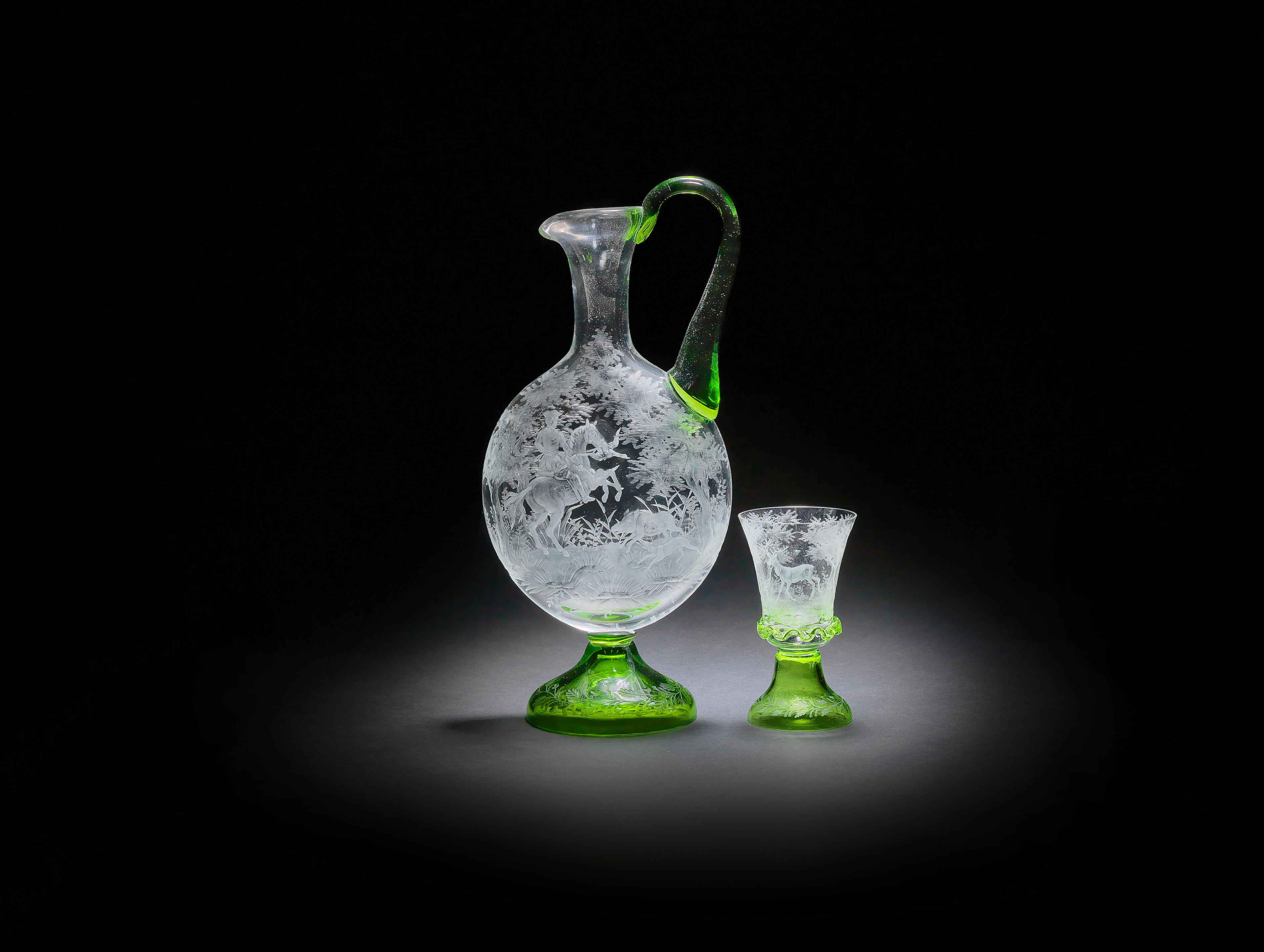 Bonhams A Bohemian Engraved Wine Ewer And Four Matching Glasses