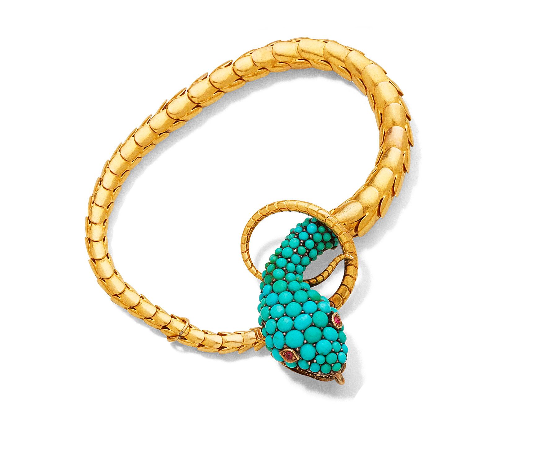 Bonhams : A turquoise serpent bracelet,