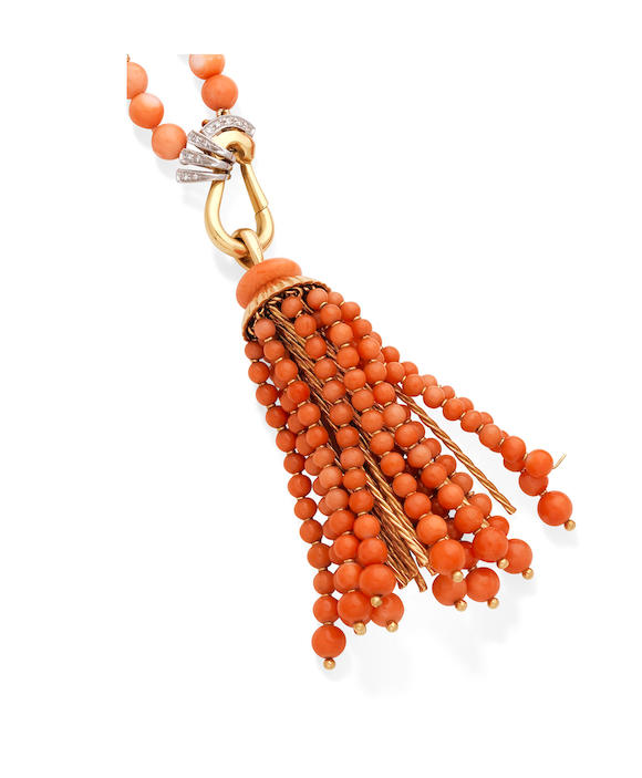 Bonhams A Coral Tassel Necklace