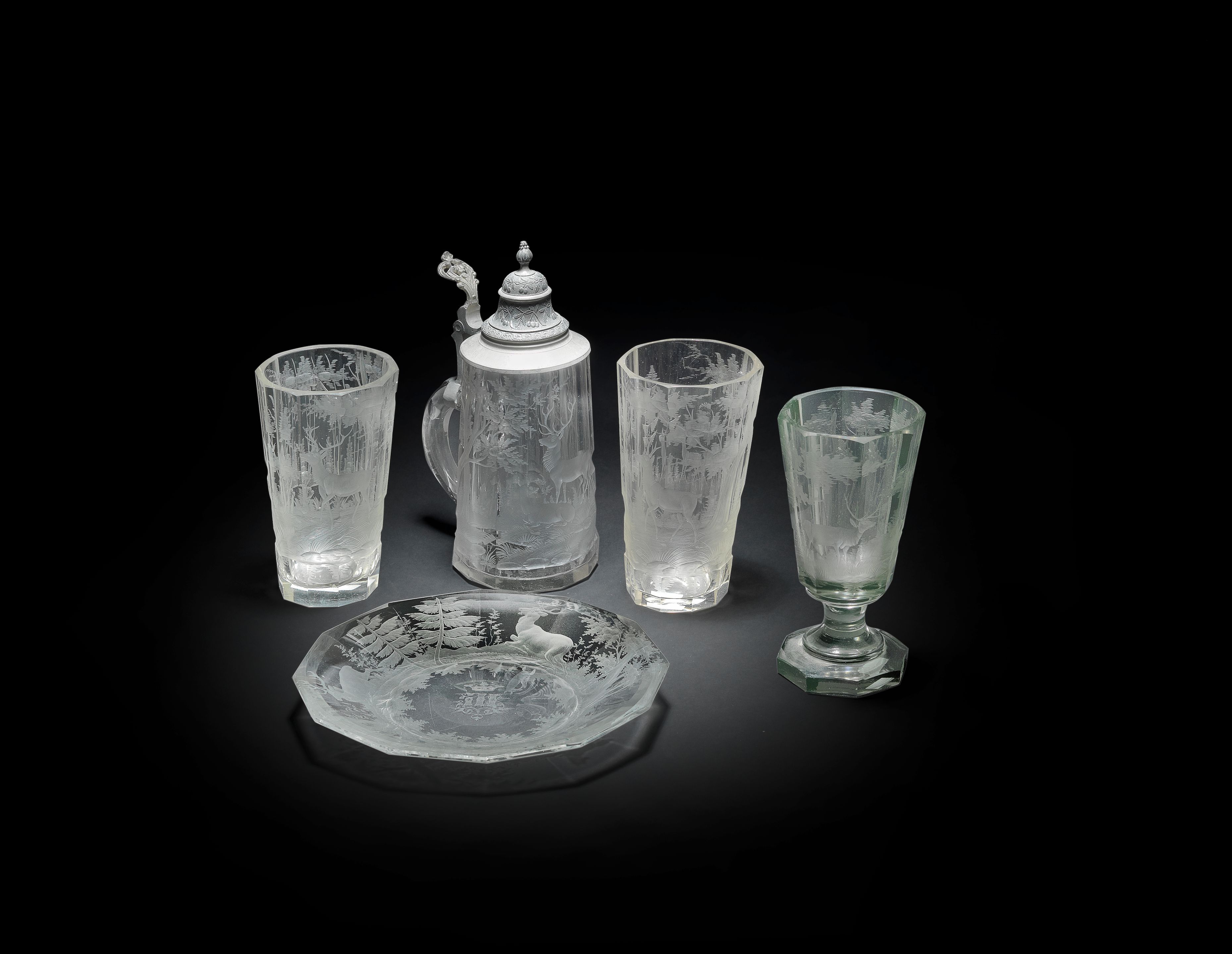 Bonhams : A collection of Bohemian crystal glass items all engraved ...