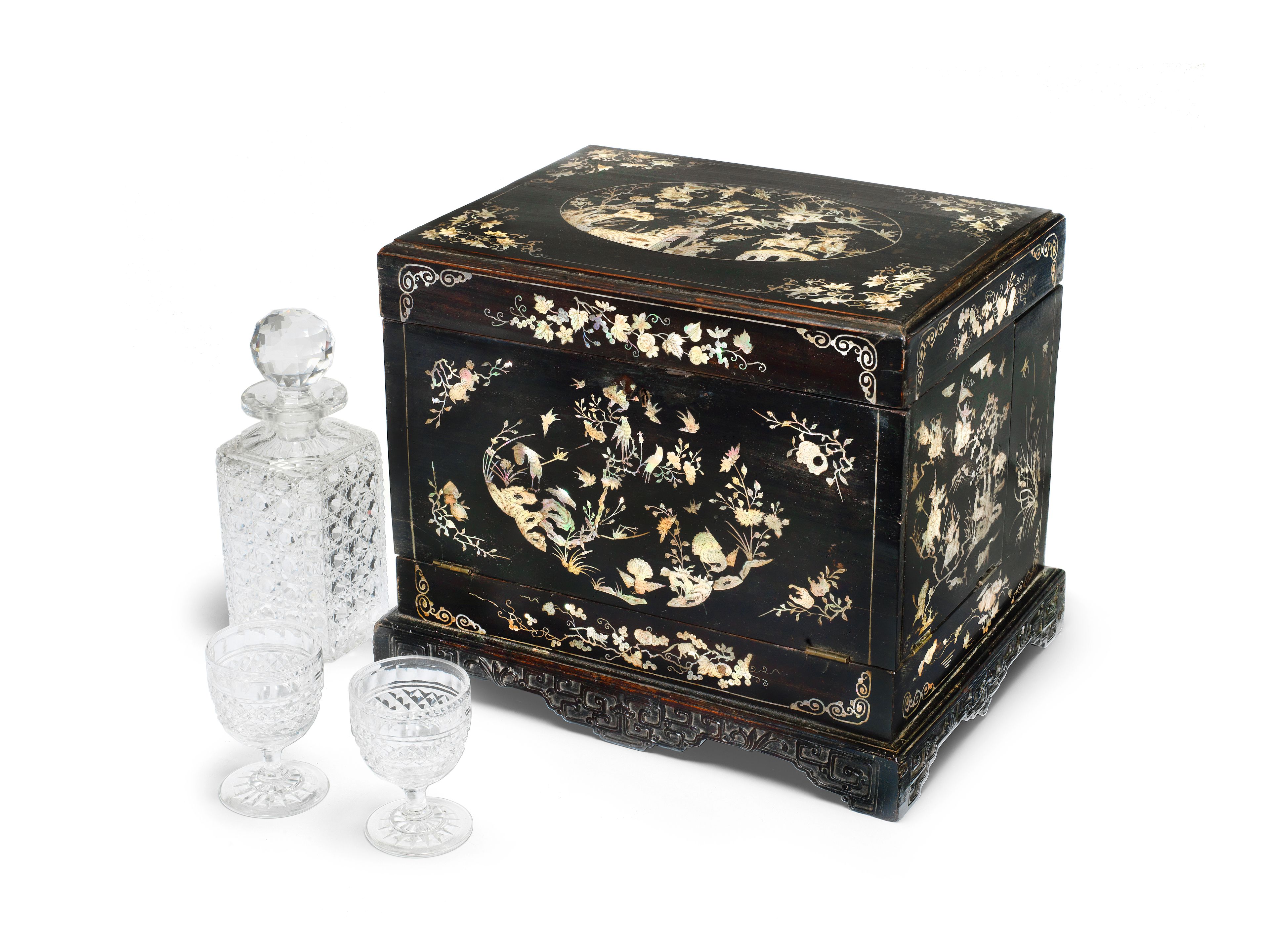 Bonhams : A Chinese mother-of-pearl inlaid chest with European glass ...