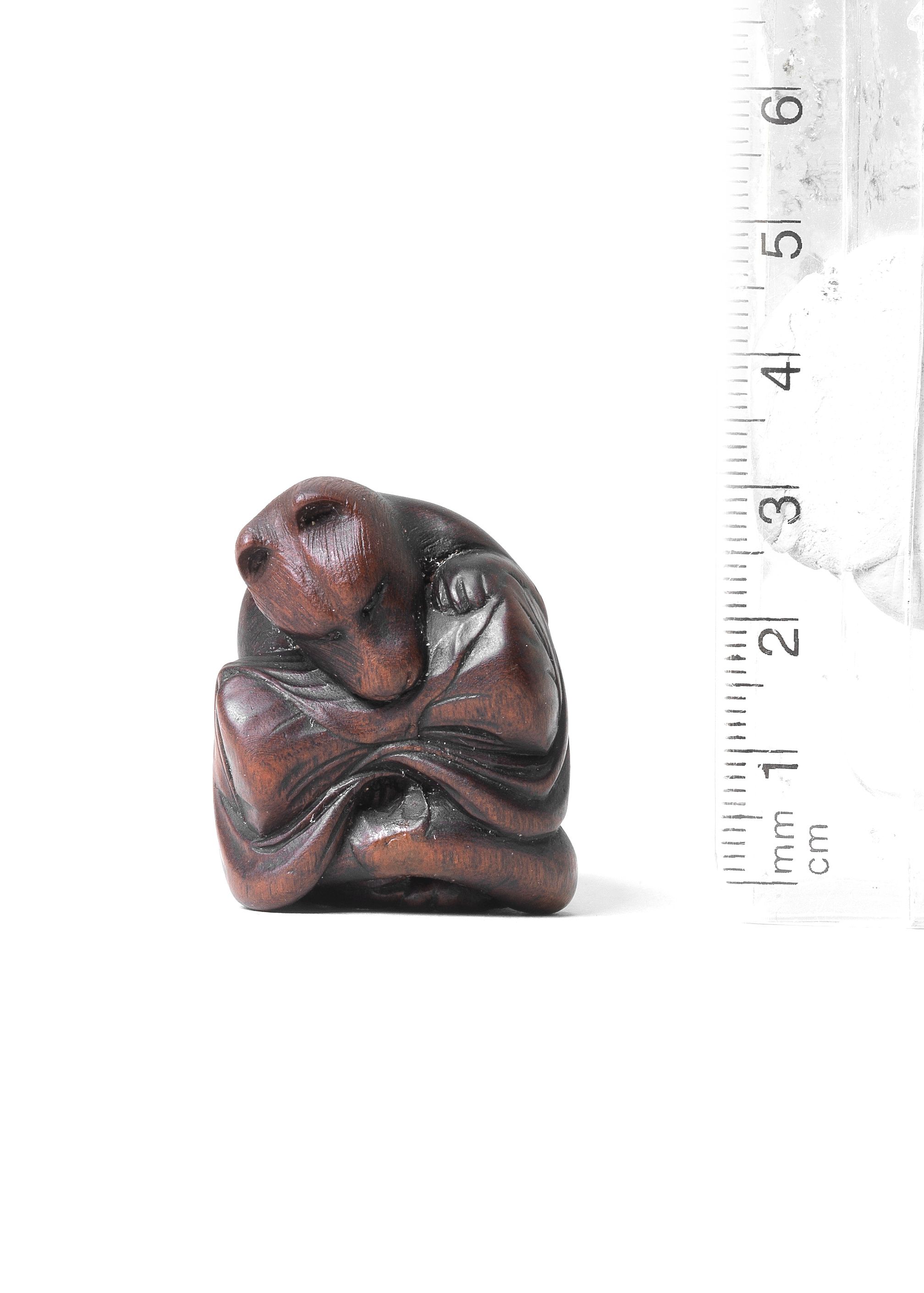 Bonhams : A wood netsuke of kitsune By Masakazu, Nagoya, 19th century