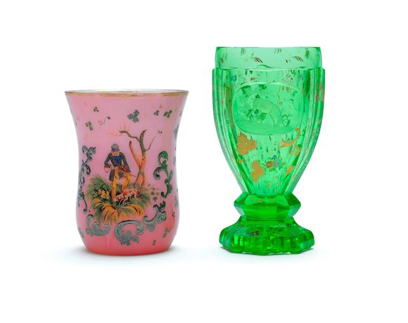 Bonhams : A Bohemian cased opal glass hunting beaker, circa 1850-60