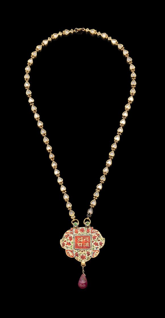 Bonhams : An enamelled Vishnupada (Sacred Footprint of Vishnu) pendant ...