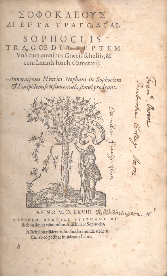 Bonhams : SOPHOCLES Tragoediae septem. Una cum omnibus Graecis scholiis ...
