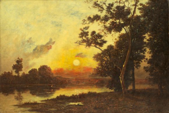 Bonhams : Léon Richet (French, 1847-1907) Sunset over the river