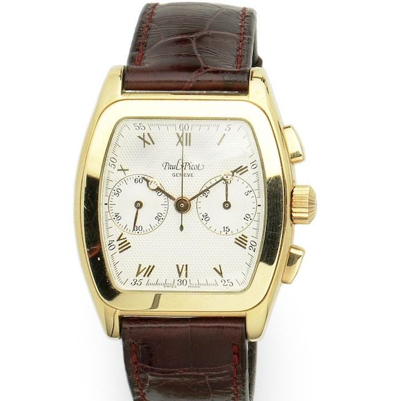Bonhams : Paul Picot. An 18K gold manual wind chronograph tonneau wristwatch Firshire, RefDMA ...