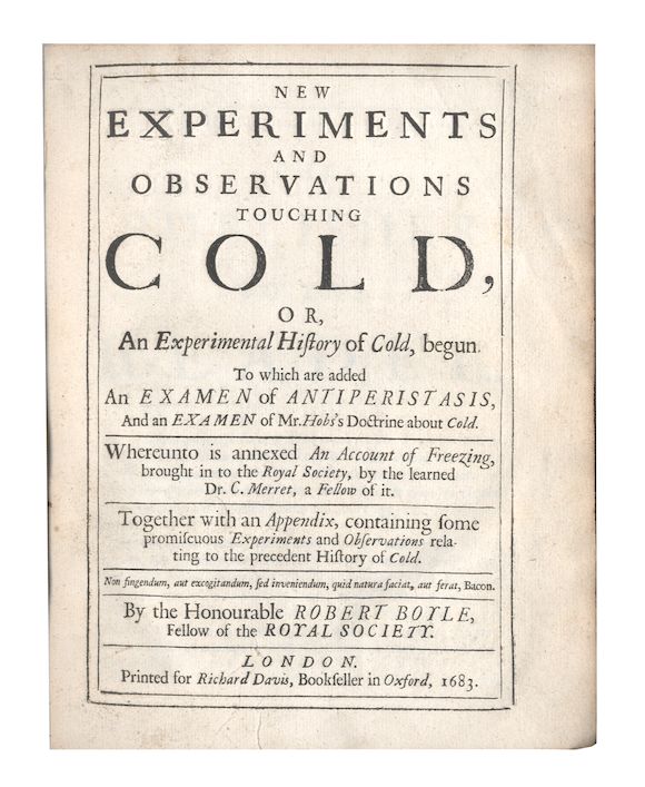 Bonhams : BOYLE (ROBERT) New Experiments and Observations Touching Cold ...