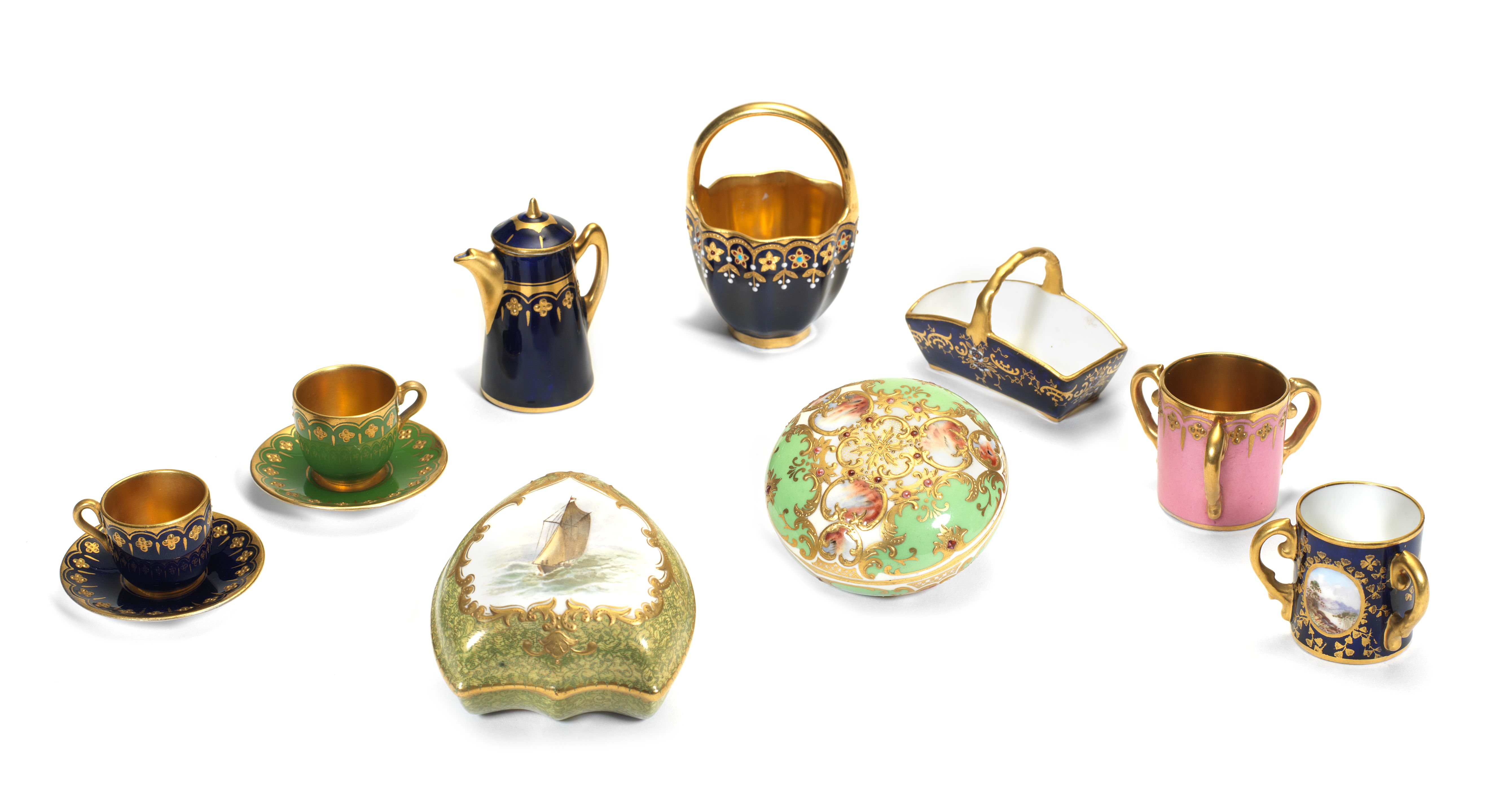 Bonhams : A collection of Coalport miniatures and two small boxes and ...
