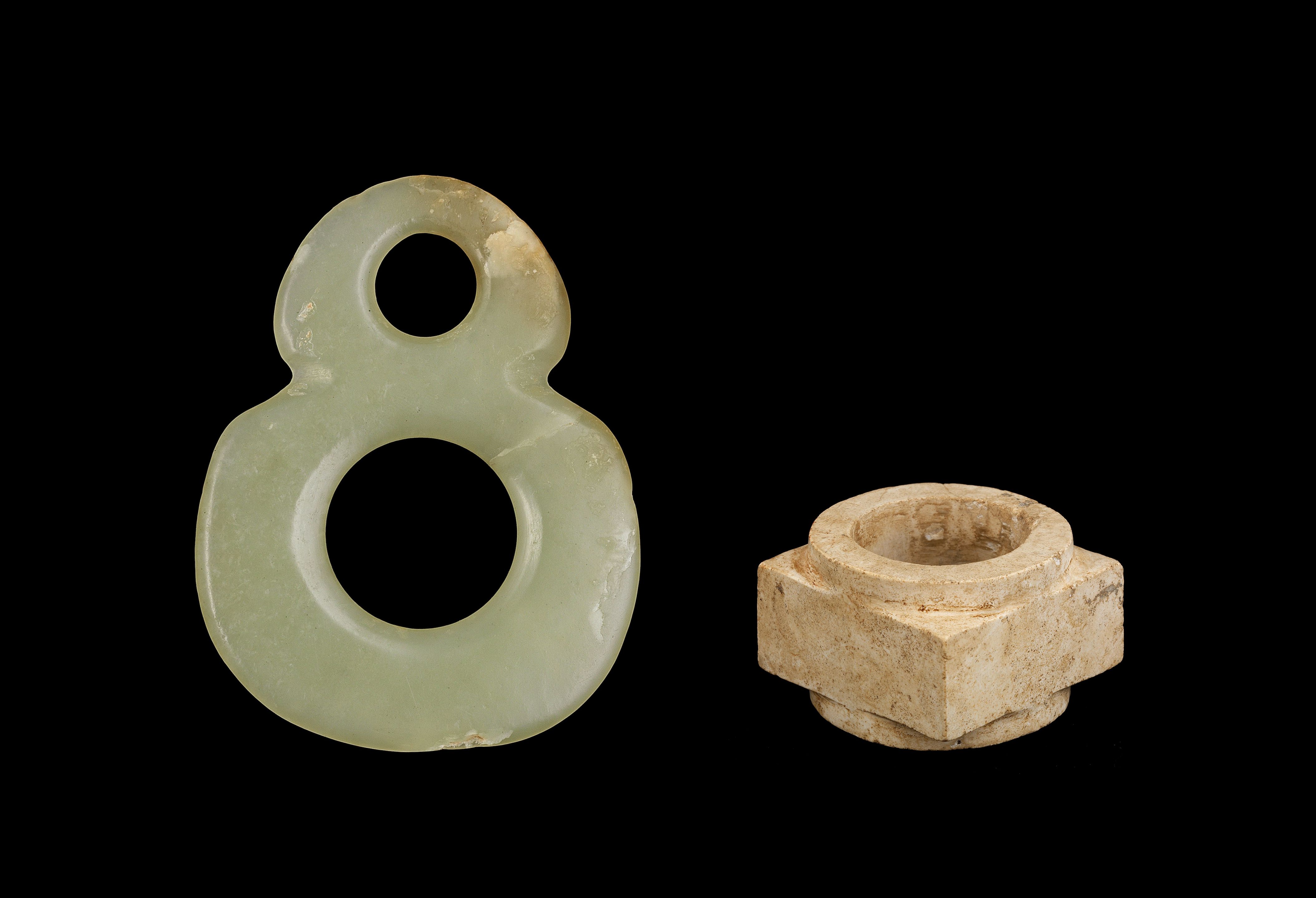 Bonhams : A jade double bi disc and a jade cong Neolithic Period, the ...