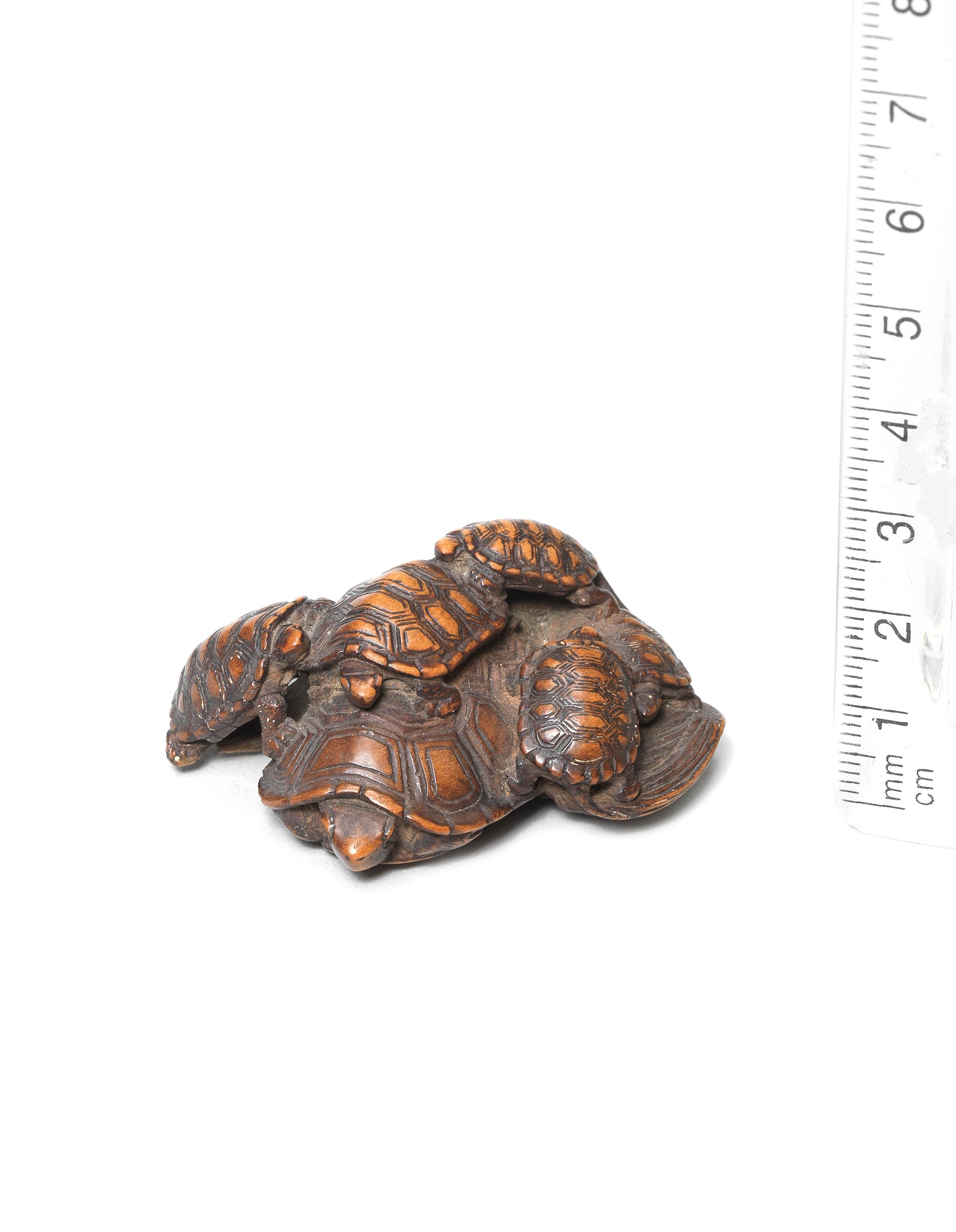 Bonhams : A wood netsuke of minogame (hairy-tailed turtles) Edo period ...