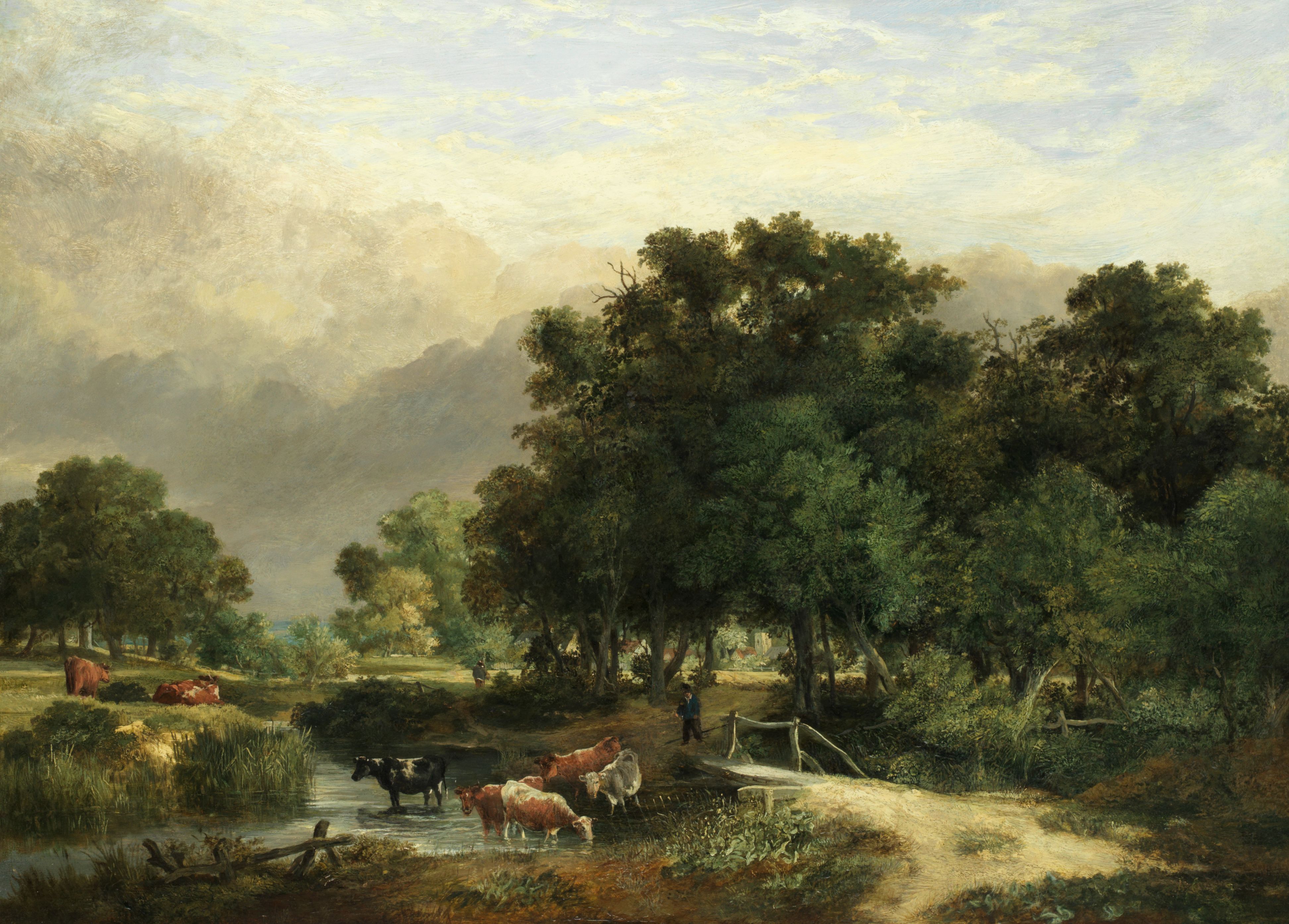 Bonhams : James Stark (British, 1794-1859) Cattle in a wooded landscape