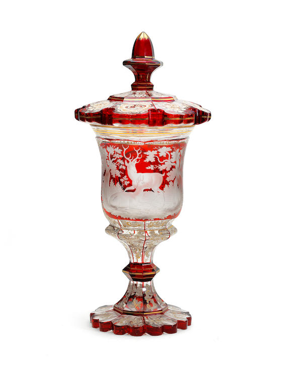 Bonhams A Bohemian Part Ruby Stained Goblet And Cover Circa 1840 50