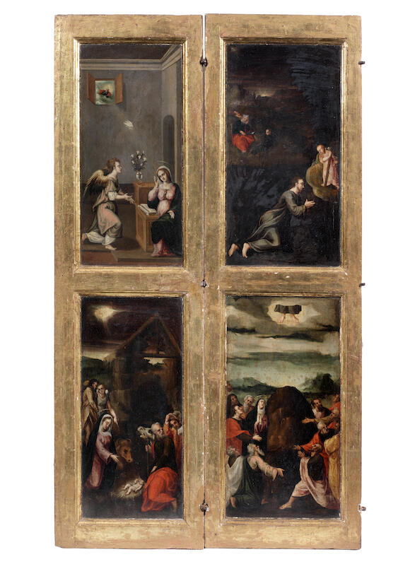 Bonhams : Flemish School, 16th Century The Annunciation; The Nativity; The Agony in the Garden ...