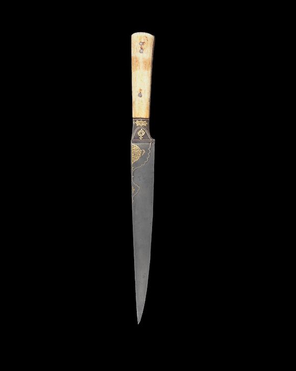 Bonhams : A fine walrus ivory-hilted gold-damascened steel Dagger (kard ...