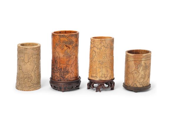 Bonhams : Four ivory brushpots, bitong 17th/18th century (7)