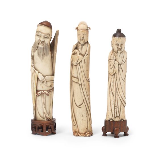 Bonhams : Three ivory and bone figures of standing immortals 17th/18th ...