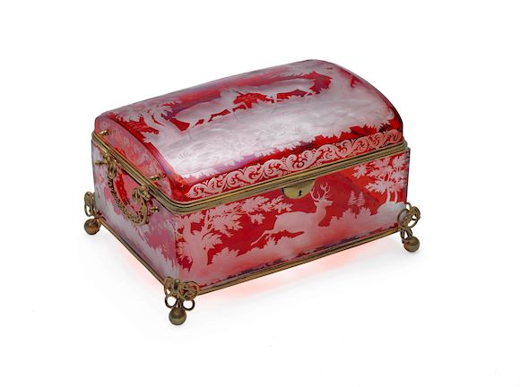 Bonhams : A large Bohemian ruby-stained jewel casket, circa 1850-70