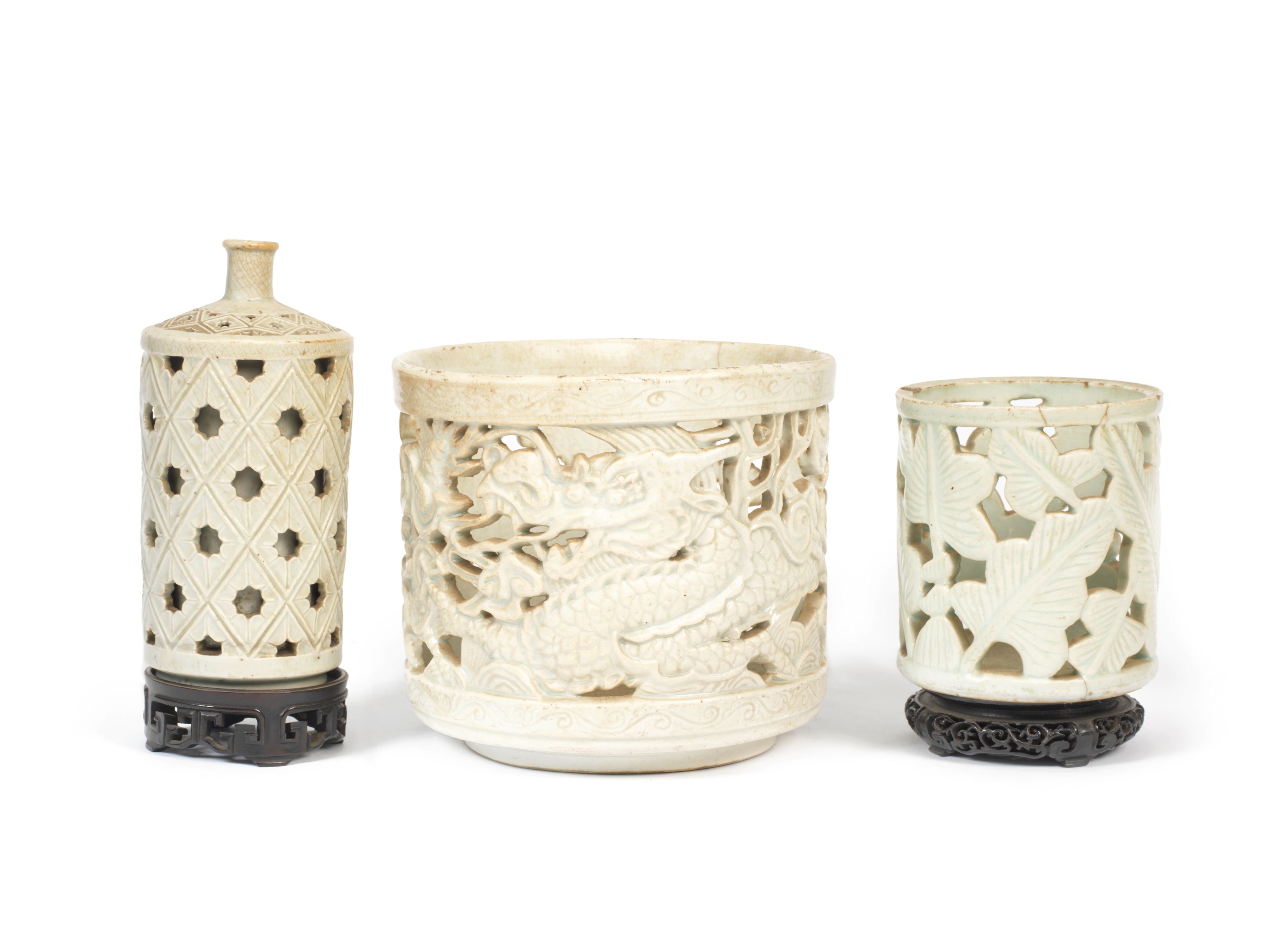 Bonhams : A group of Korean pale celadon-glazed reticulated wares 19th ...