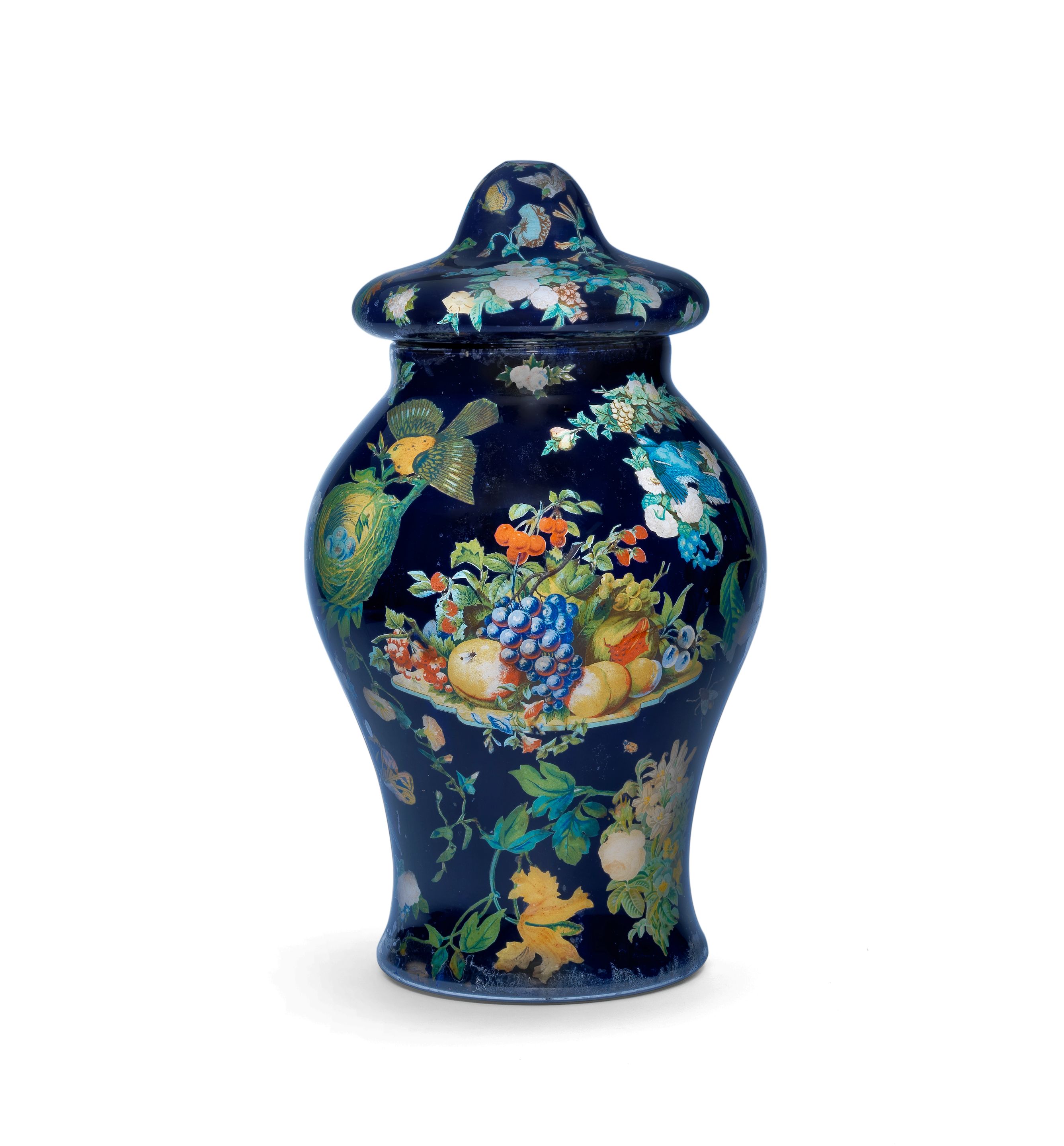 Bonhams : A Decalcomania glass vase and cover, 19th century